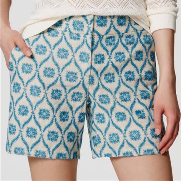 LOFT | Shorts | Loft Riviera Shorts Blue Embroidered Linen Shorts ...
